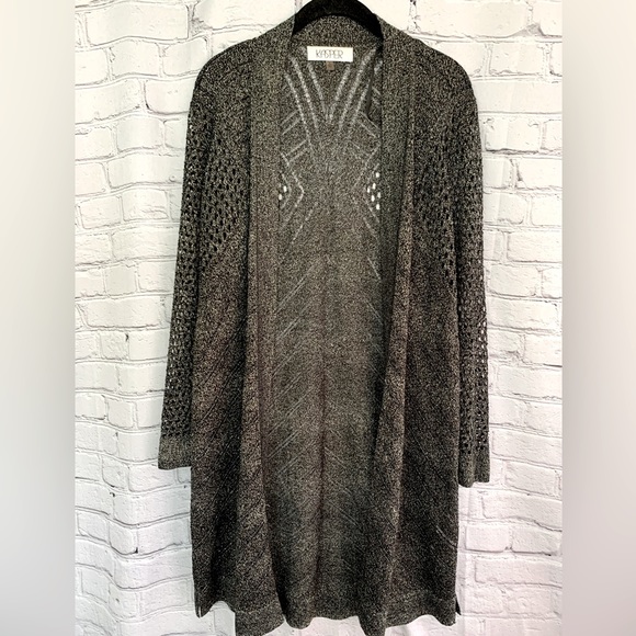 Kasper | Sweaters | Kasper Metallic Thread Open Weave Crochet Knit ...